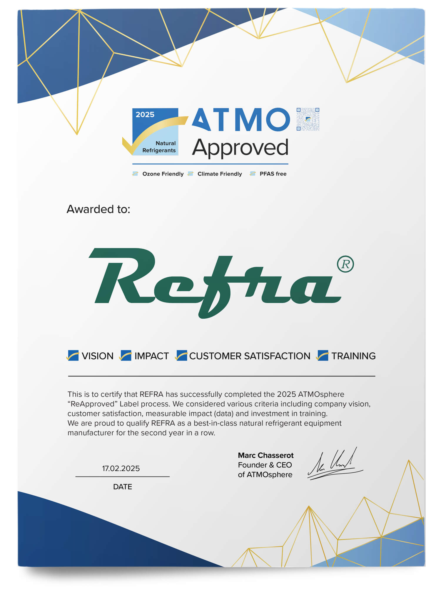 ATMO Approved Certificate | Refra
